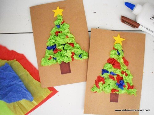 Tissue Paper Christmas Tree Card Craft