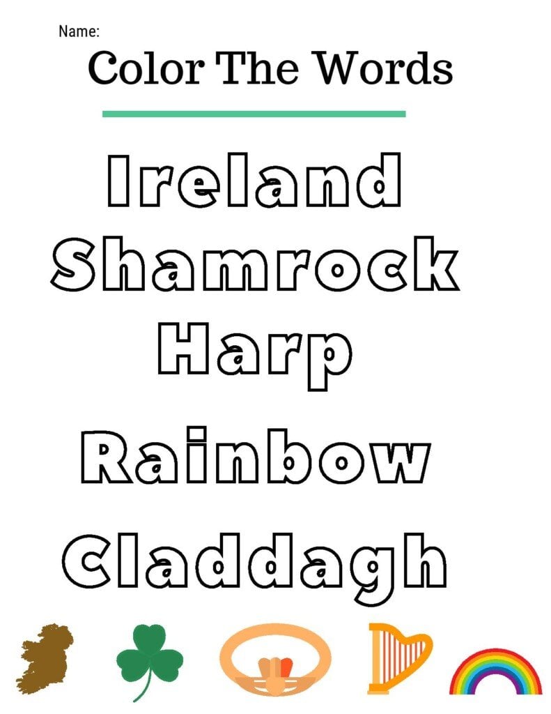 Symbols of Ireland Preschool Activity Worksheets