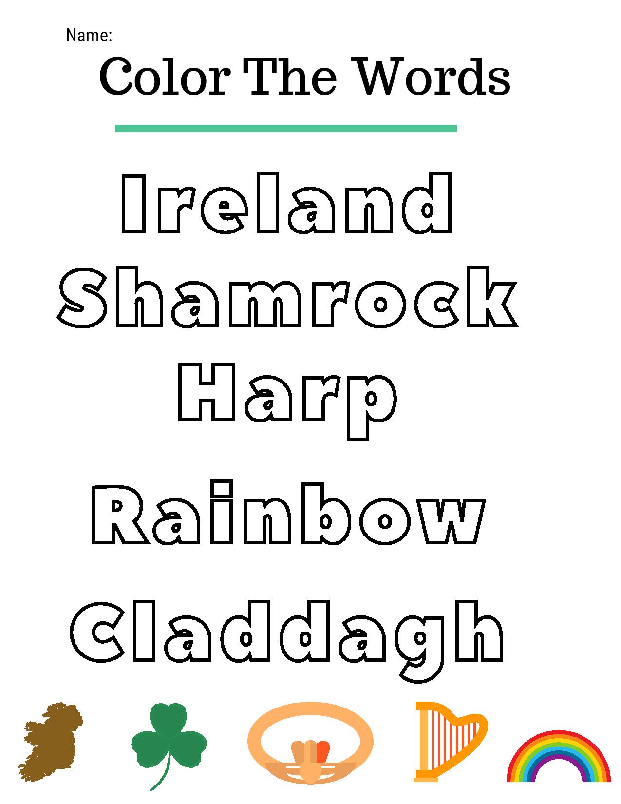 Symbols of Ireland Preschool Activity Worksheets