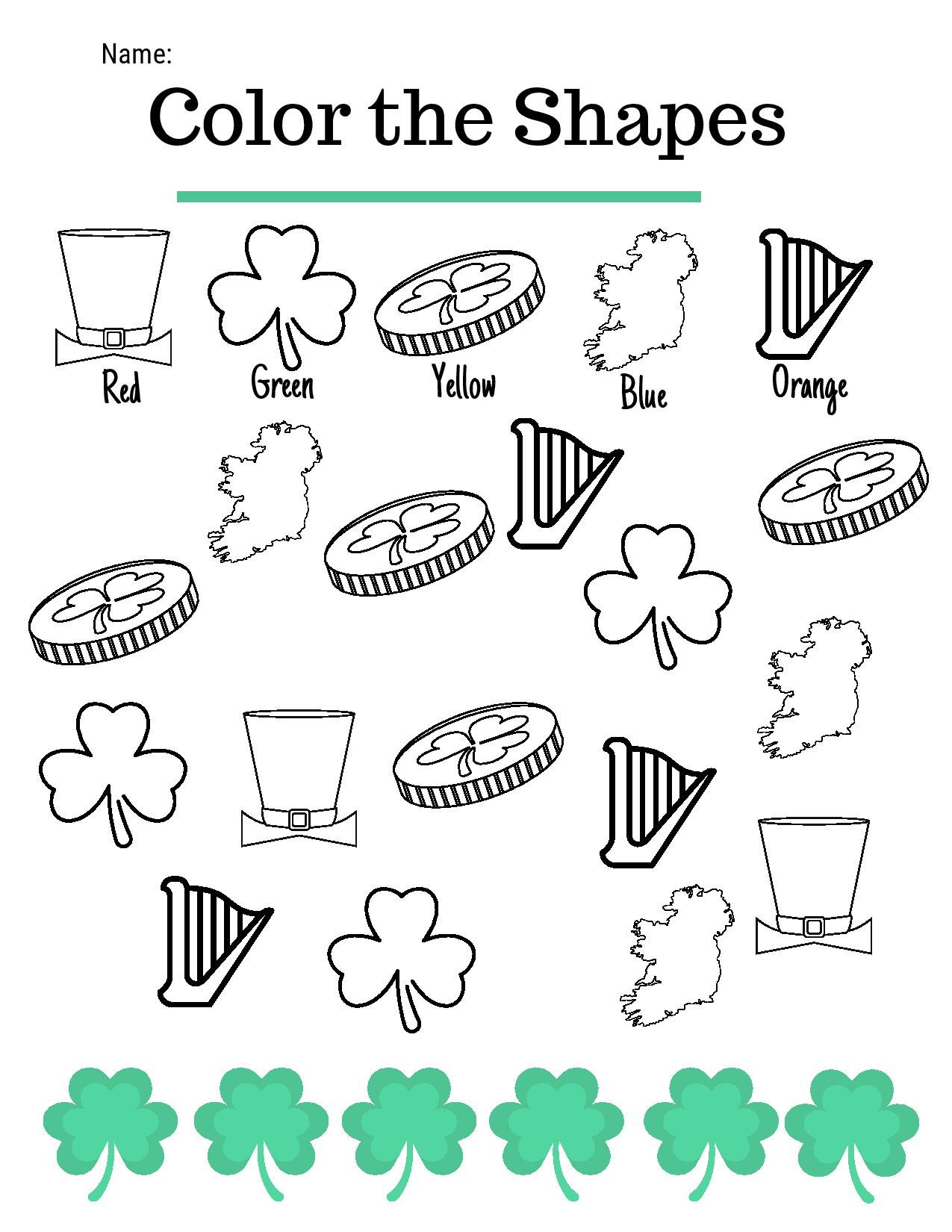 Symbols of Ireland Preschool Activity Worksheets