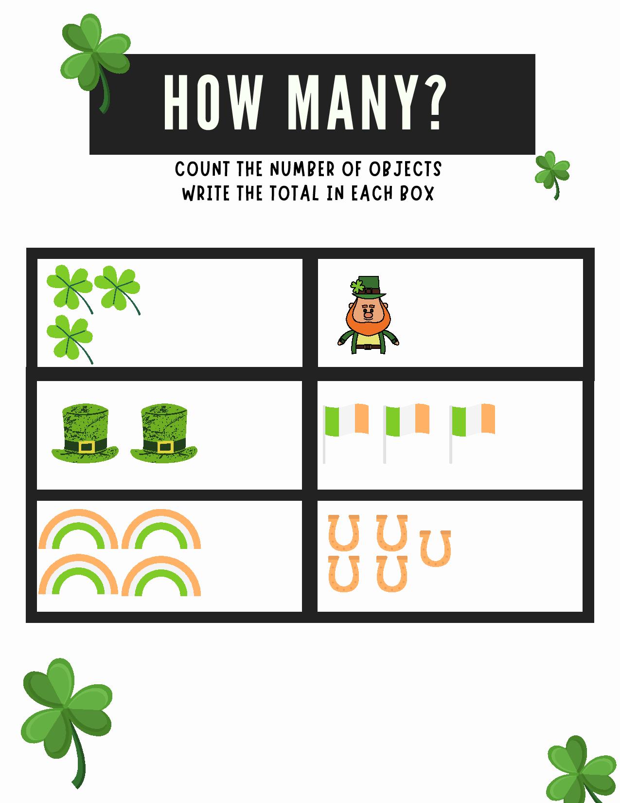 Learning With Shamrocks Irish Themed Preschool Worksheets