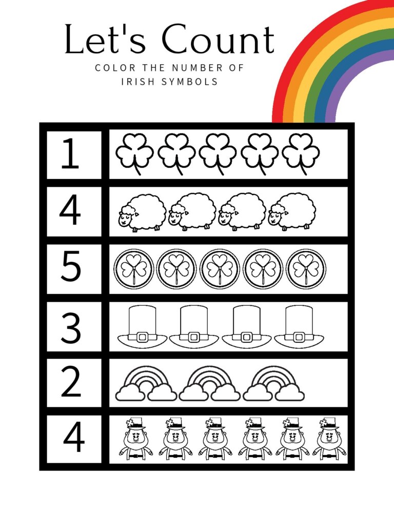 Rainbow Irish Themed Preschool Worksheets