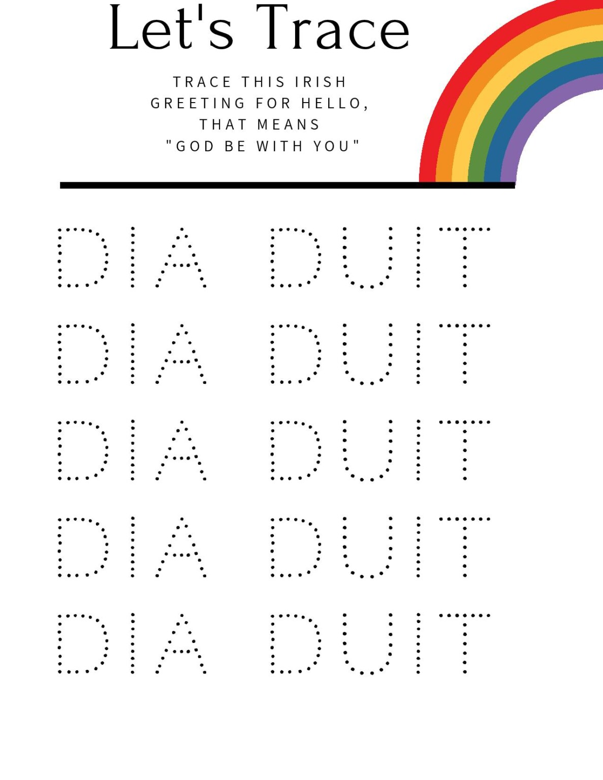 Rainbow Irish Themed Preschool Worksheets