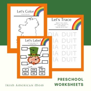 Rainbow Irish Themed Preschool Worksheets