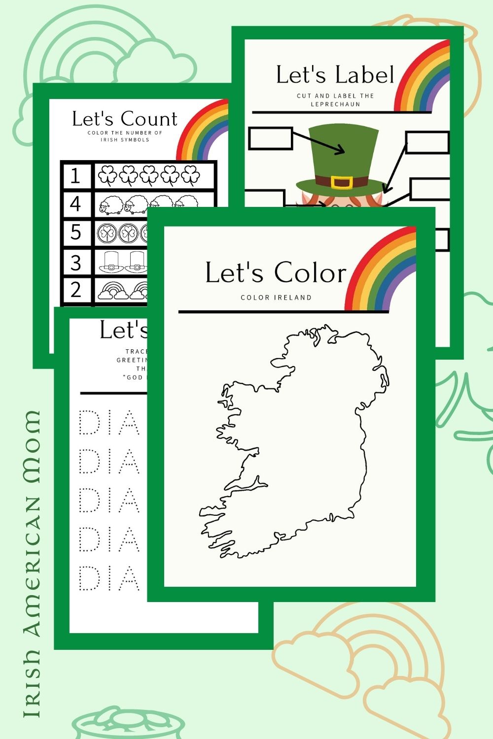 Rainbow Irish Themed Preschool Worksheets