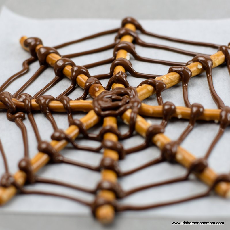 Homemade Chocolate Pretzel Spider Webs For Halloween