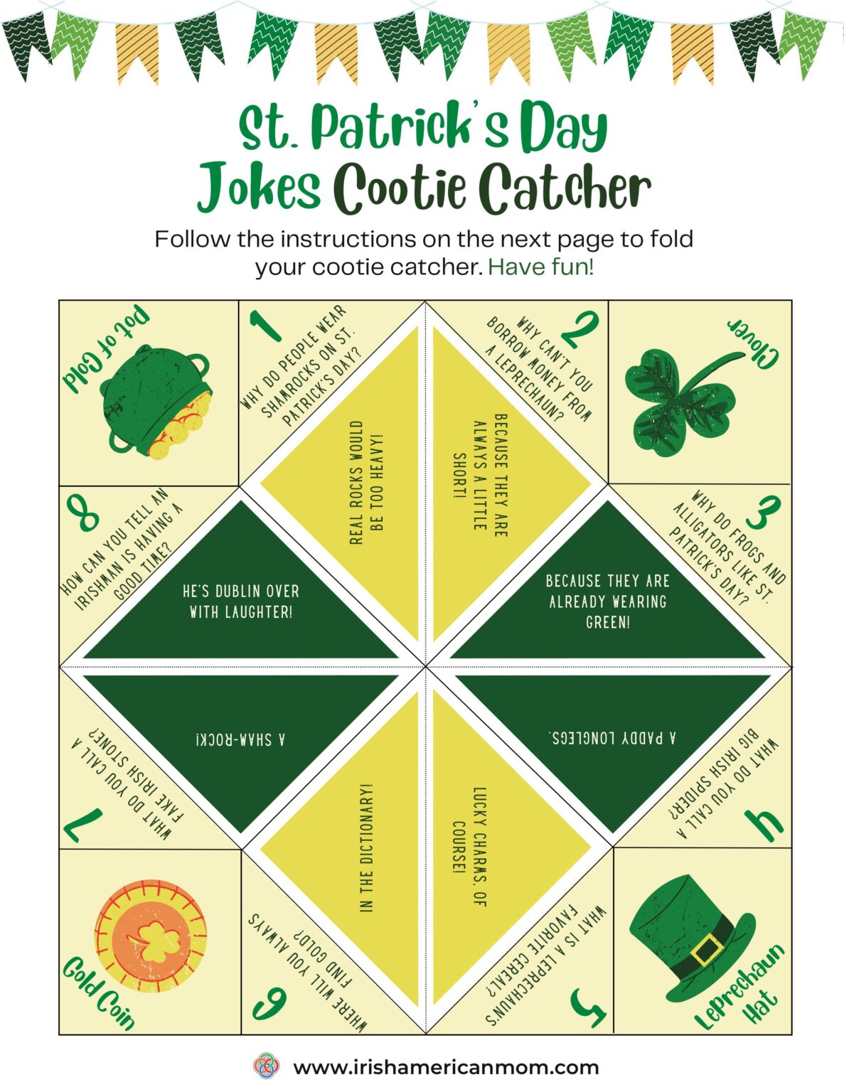 St. Patrick’s Day Jokes Cootie Catcher or Paper Fortune Teller